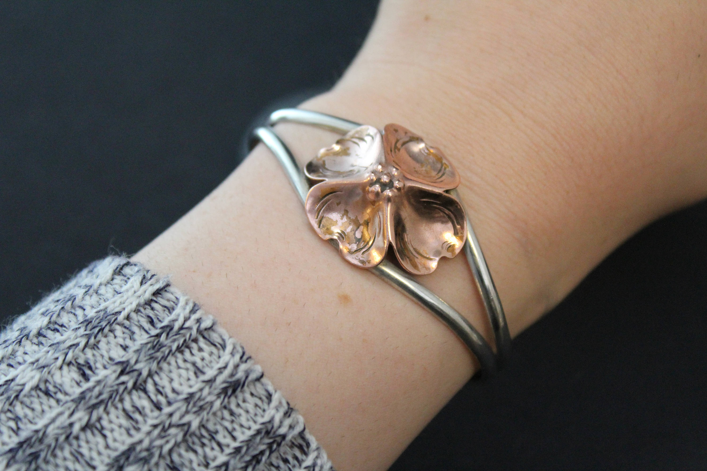 Sterling Silver and Copper Stuart Nye Dogwood Cuff Bracelet, Flower ...