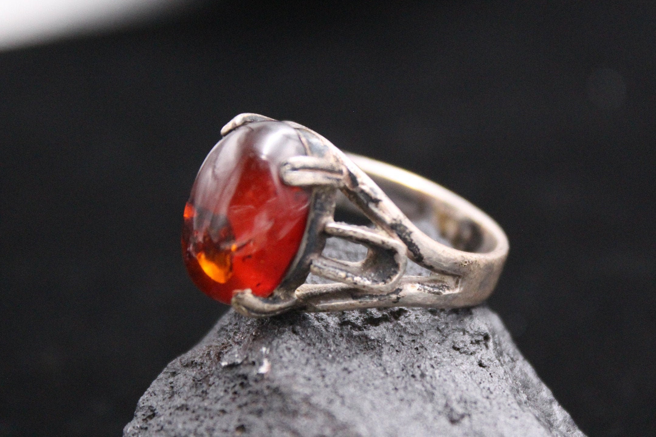 Vintage Amber Ring, Amber Ring for Women, Amber Ring Size 7.75, Amber ...