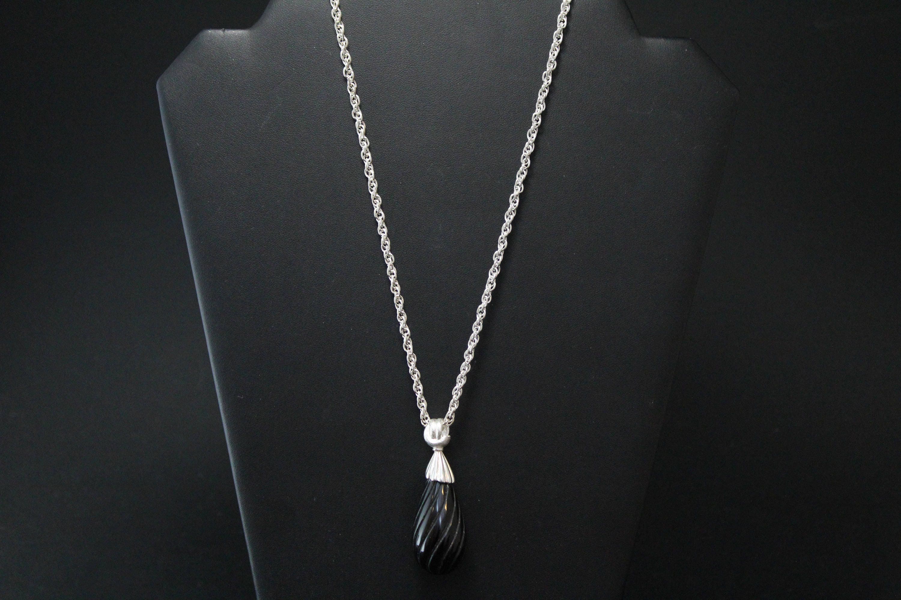 Long Sterling Silver Carved Onyx Necklace, Long Sterling Necklace ...