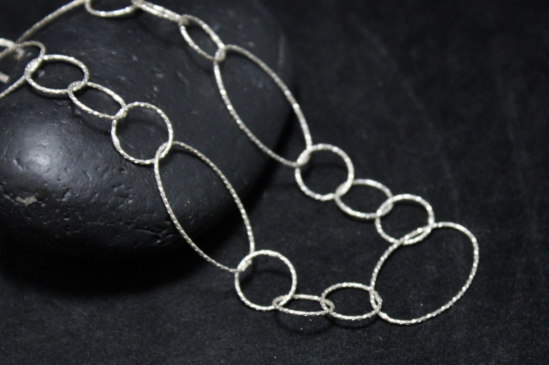 Vintage Sterling Silver Singed Dyadema Sparkling Circle Link Necklace Made in Italy, Sterling ...