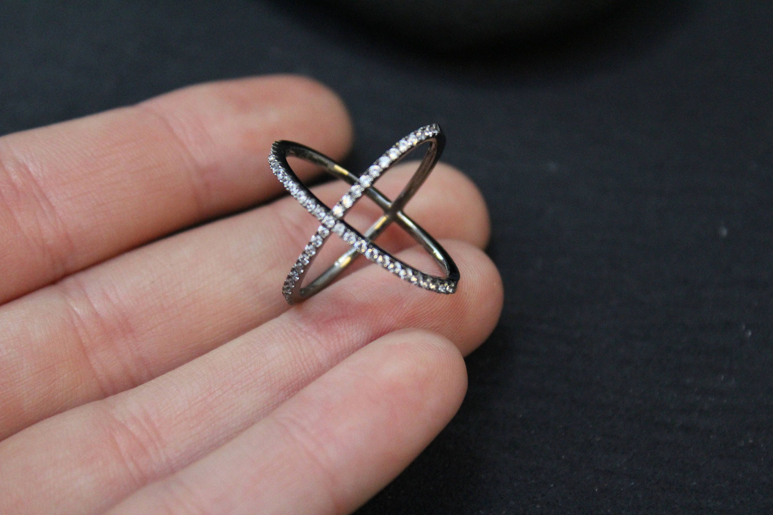 Sterling Silver Micro Pave X Ring, Sterling Criss Cross Ring, Cubic ...