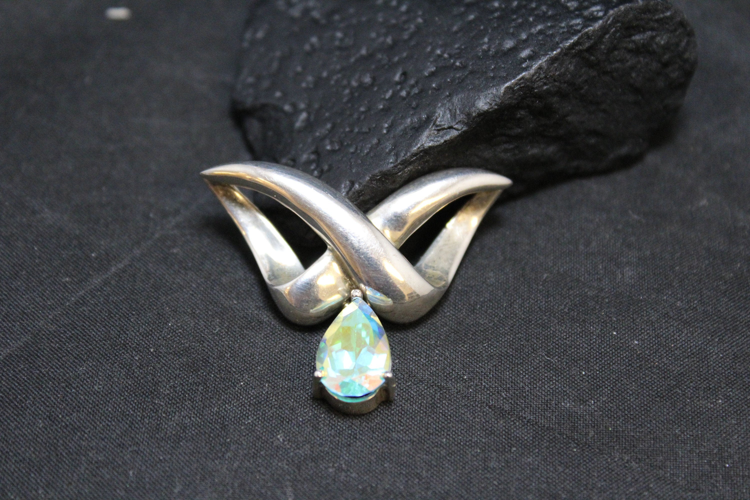 Abstract Sterling Silver Iridescent Gemstone Pendant