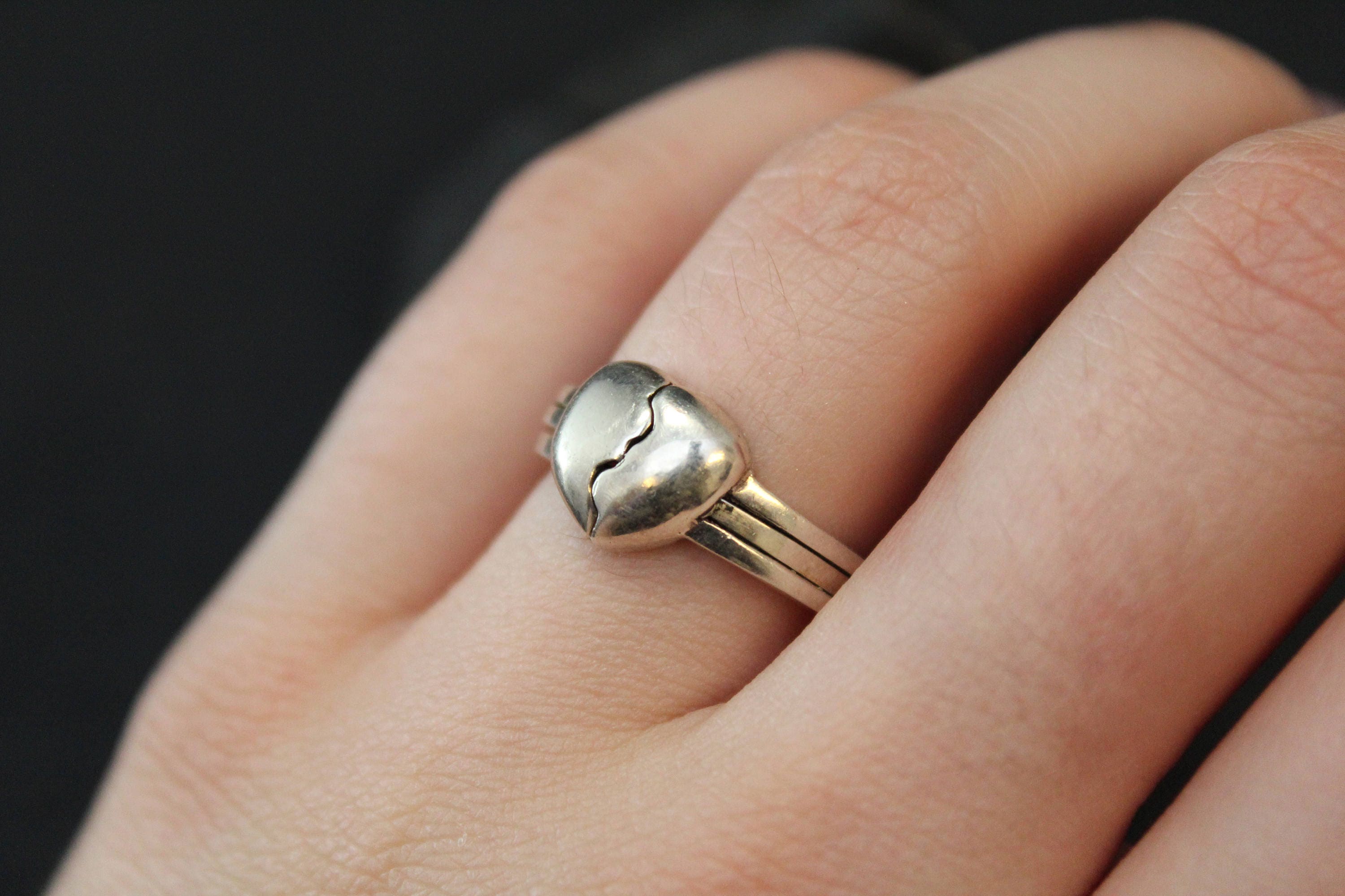 Sterling Silver Two Piece Heart Puzzle Ring, Broken Heart Ring, Heart ...