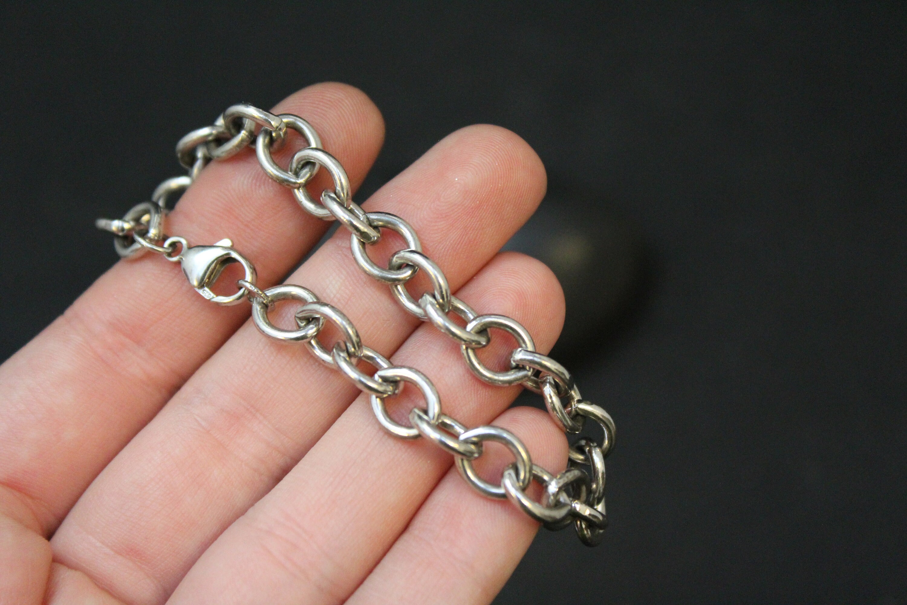 Sterling Silver Cable Link Bracelet, Simple Sterling Link Bracelet ...