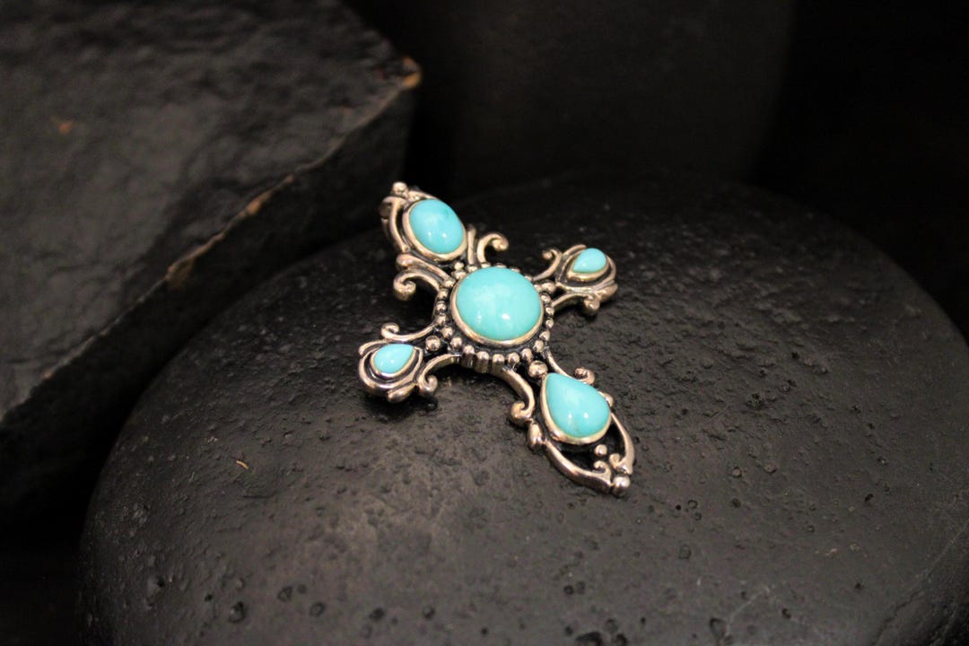 Vintage Sterling Silver Blue Stone Cross Enhancer Pendant, VTG 925 Blue ...