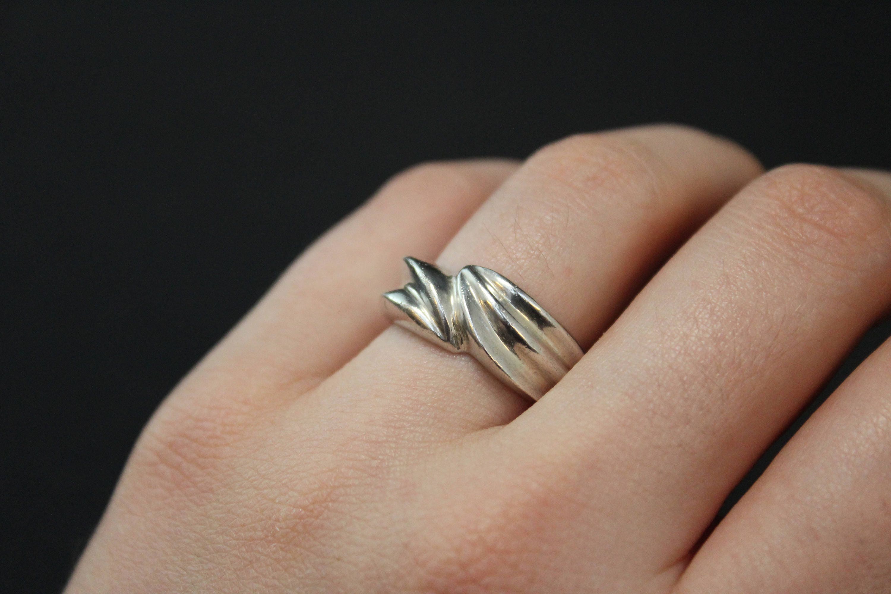Modernist Sterling Silver Leaf Bypass Ring, Modern Sterling Silver Ring ...