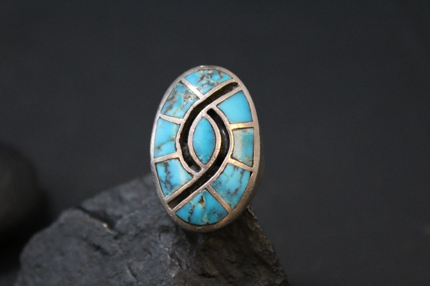 Old Pawn Native American Sterling Silver Hummingbird Inlay Turquoise ...