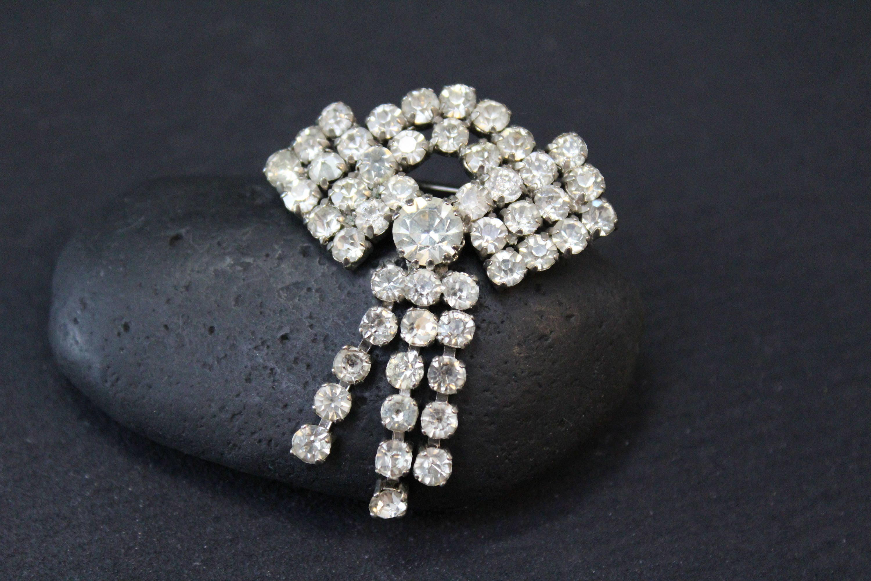 Vintage White Rhinestone Dangle Brooch, Rhinestone Pin, Retro ...