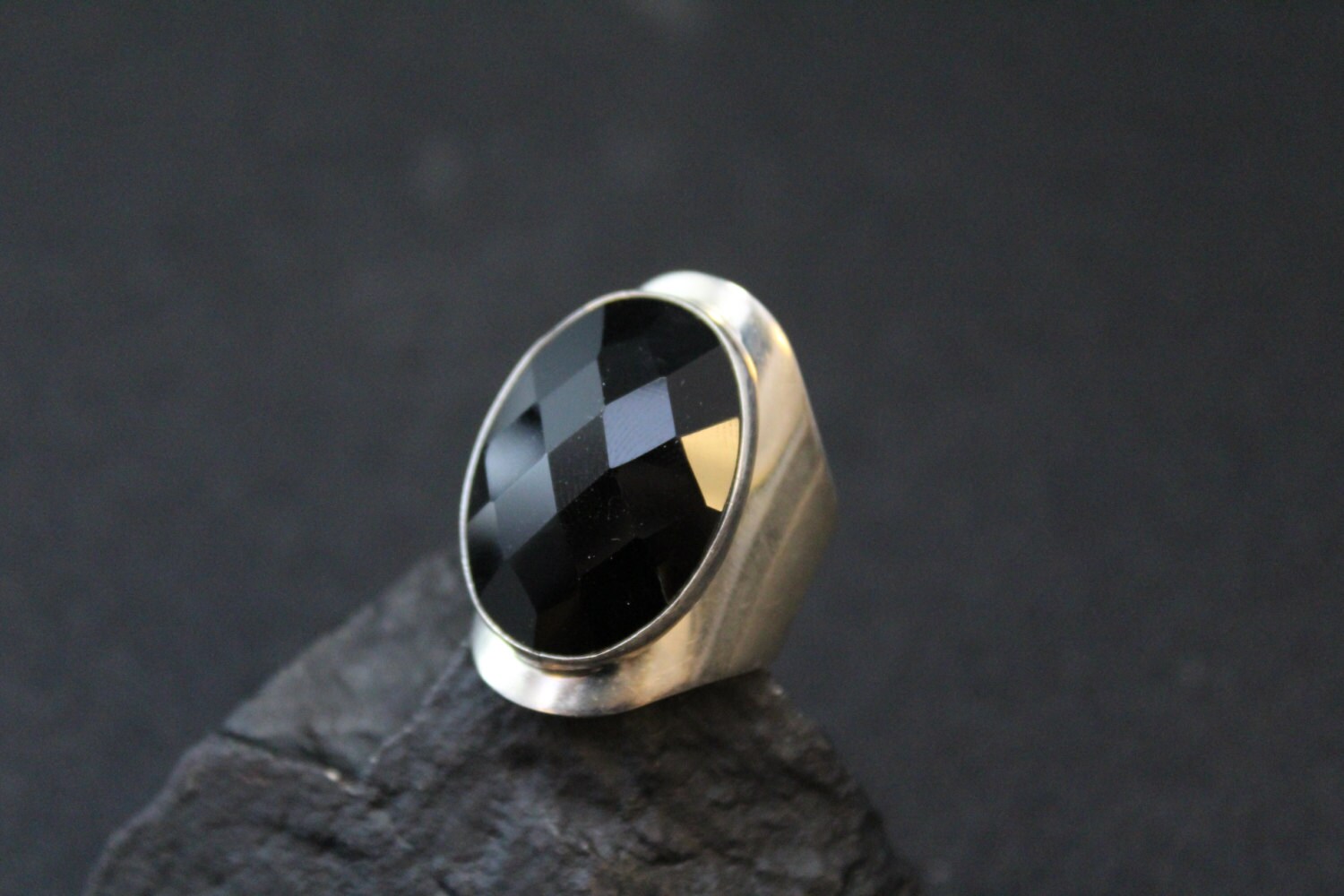 Sterling Silver Modernist Signed Dominique Dinouart Faceted Onyx Oval ...