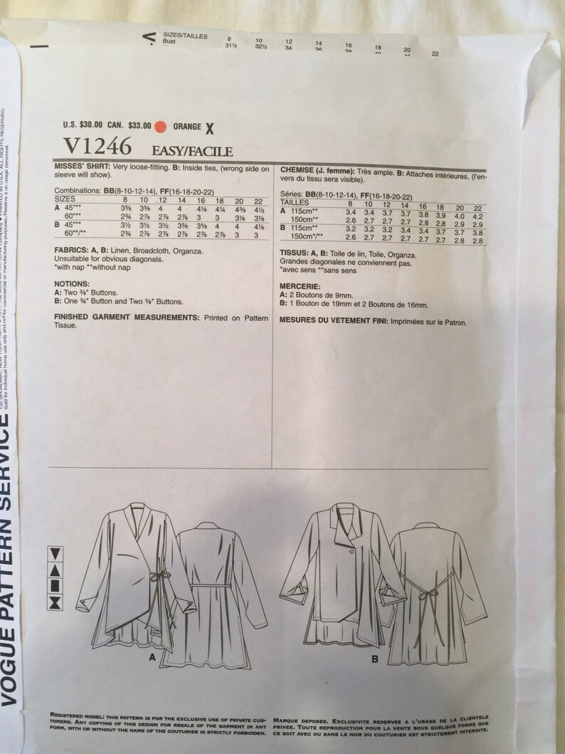 Vogue Mizono 1246; Very Loose-fitting Shirt Has Long, Buttoned Sleeves ...