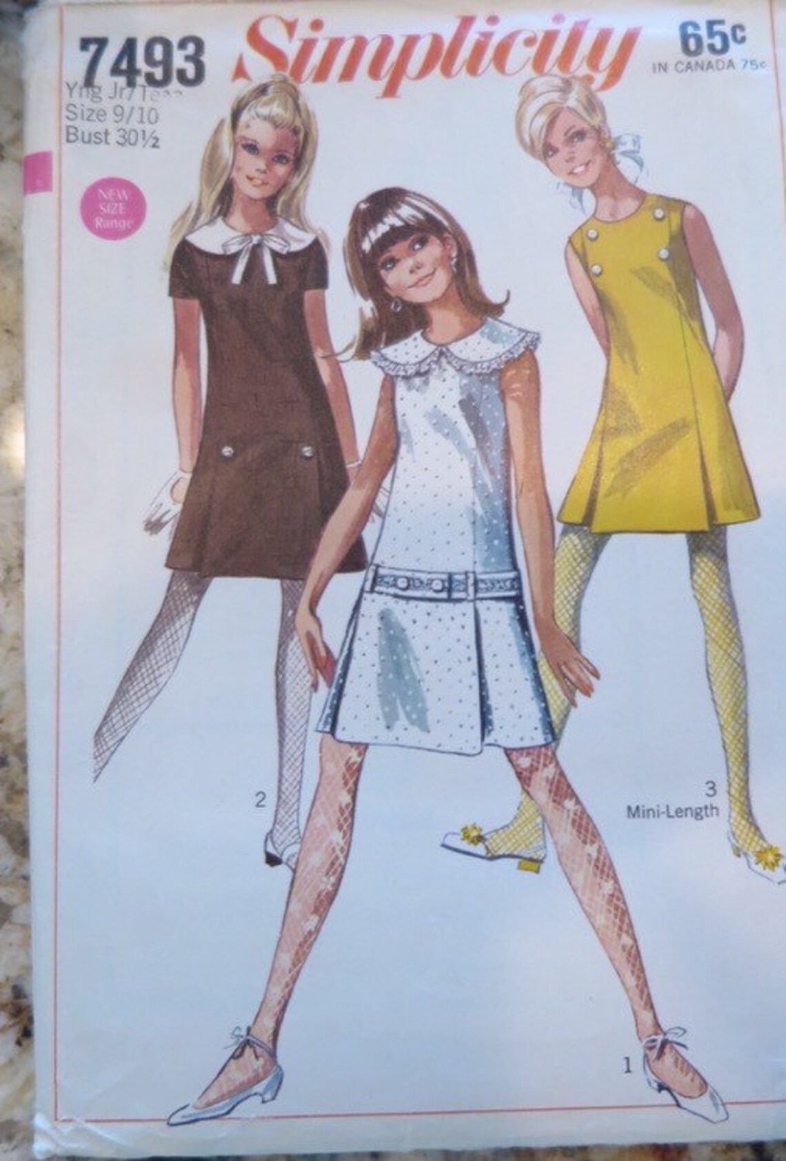 Simplicity 7493; 1967; Vintage Young Junior Dress in Two Lengths With ...
