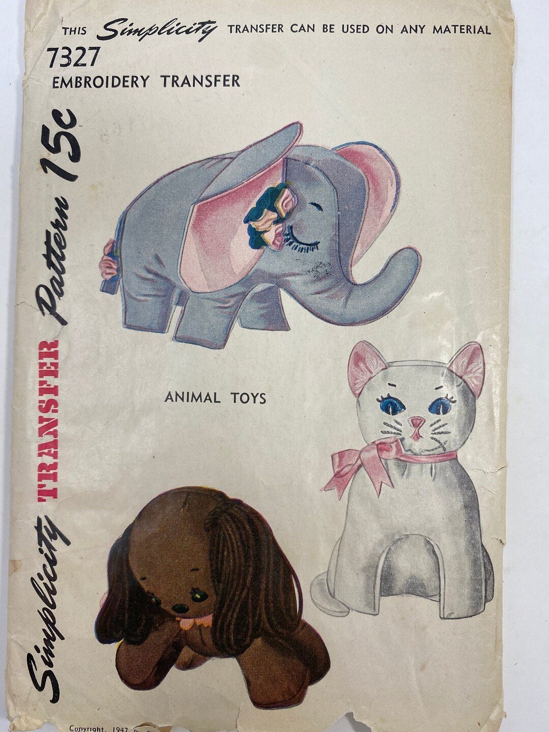 Original Simplicity Transfer Pattern 7327, Unused, Animal Stuffed Toys ...