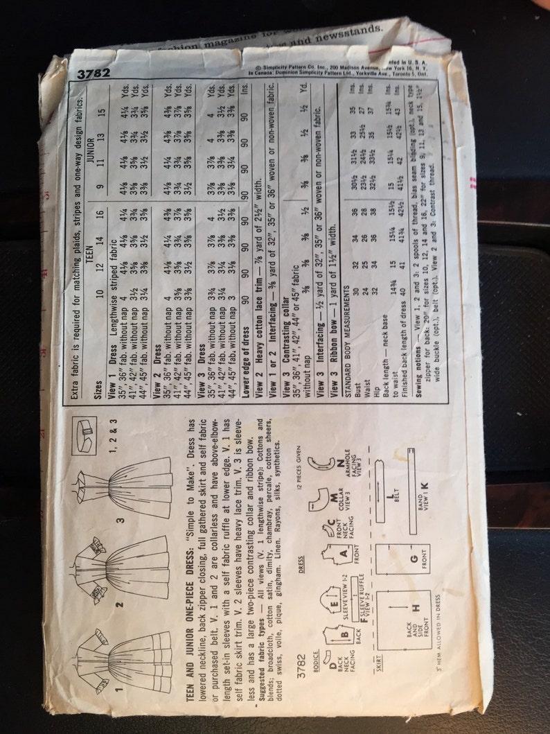 Simplicity Pattern 3782 Vintage Teens Simple to Make Dress- Full Skirt ...