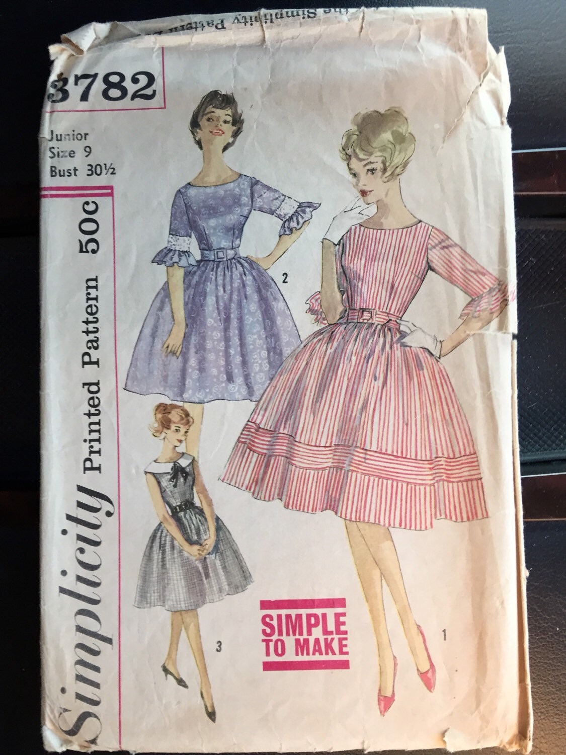 Simplicity Pattern 3782 Vintage Teens Simple to Make Dress- Full Skirt ...