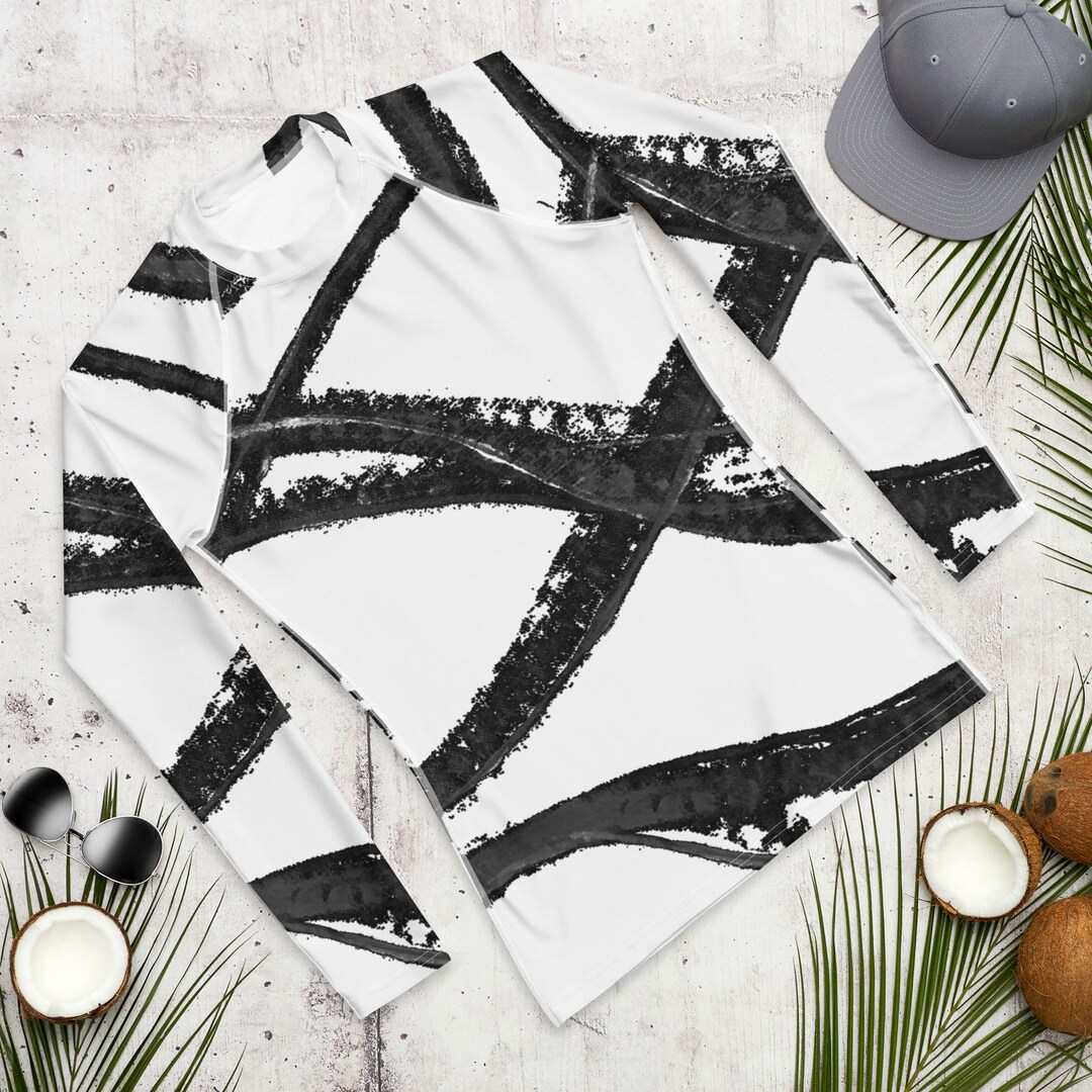 Unisex Rash Waves Long Sleeve Rash Guard Abstract Design Sun Protection ...