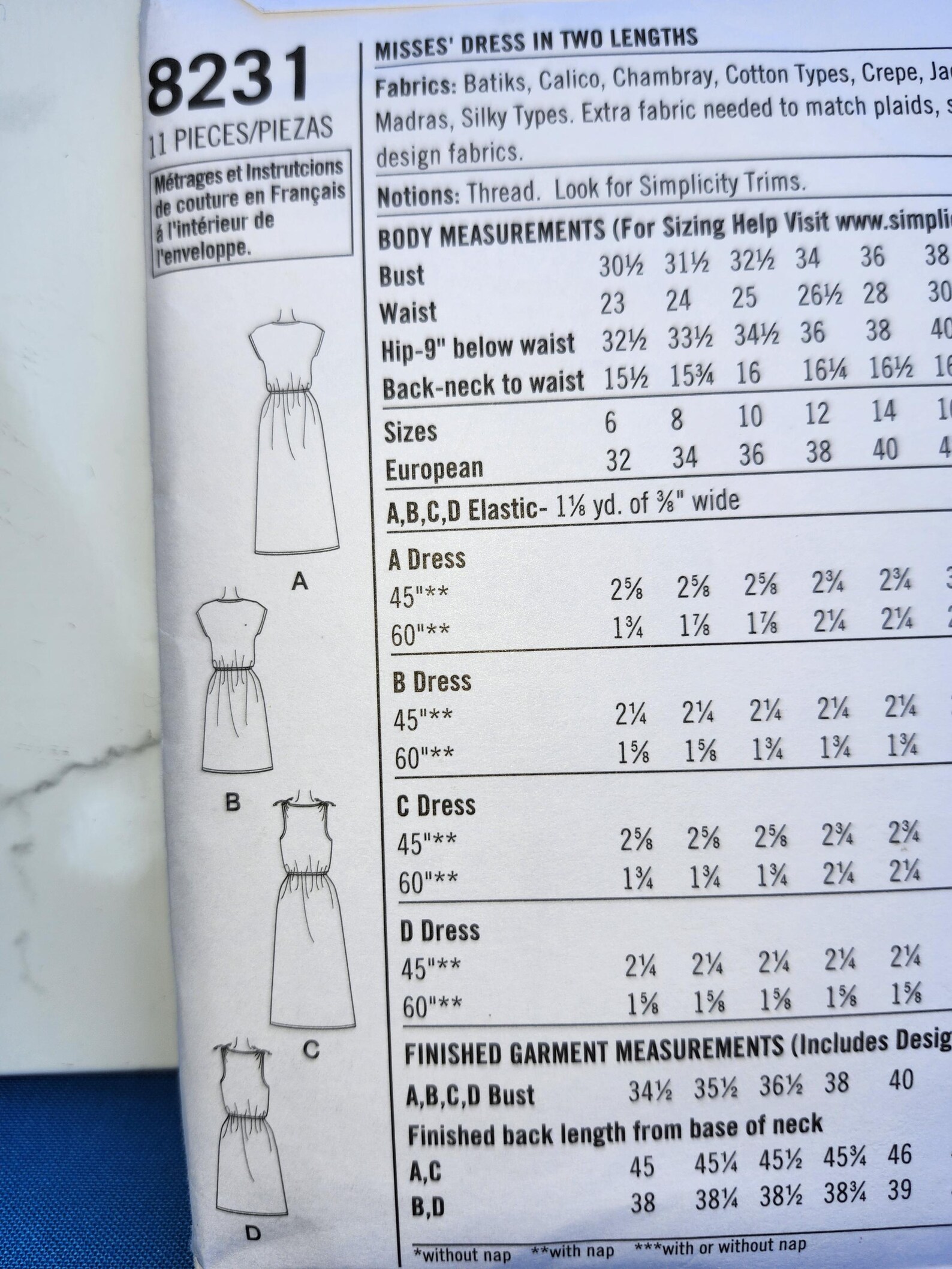 Simplicity 8231 Pattern Misses Dress in Two Lengths. Sizes 14 - 22 ...