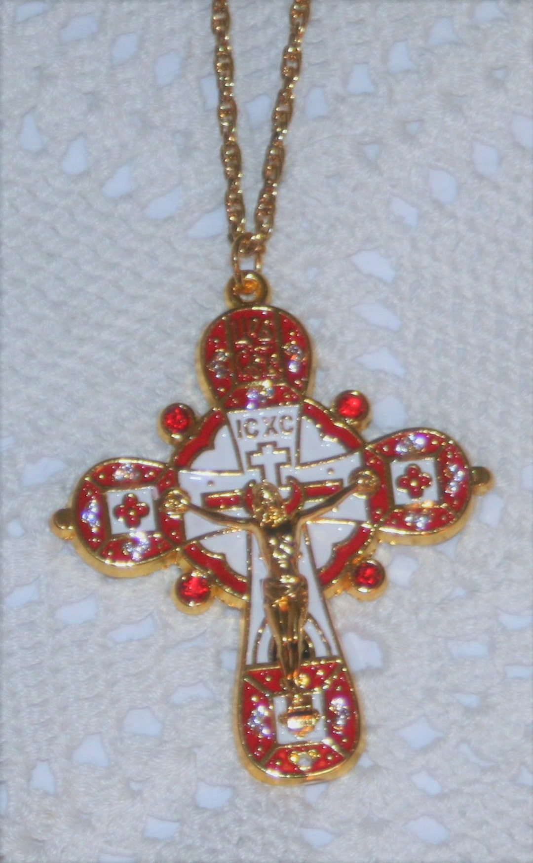 Striking Red and White Enameled Ornate Byzantine Orthodox Pectoral ...