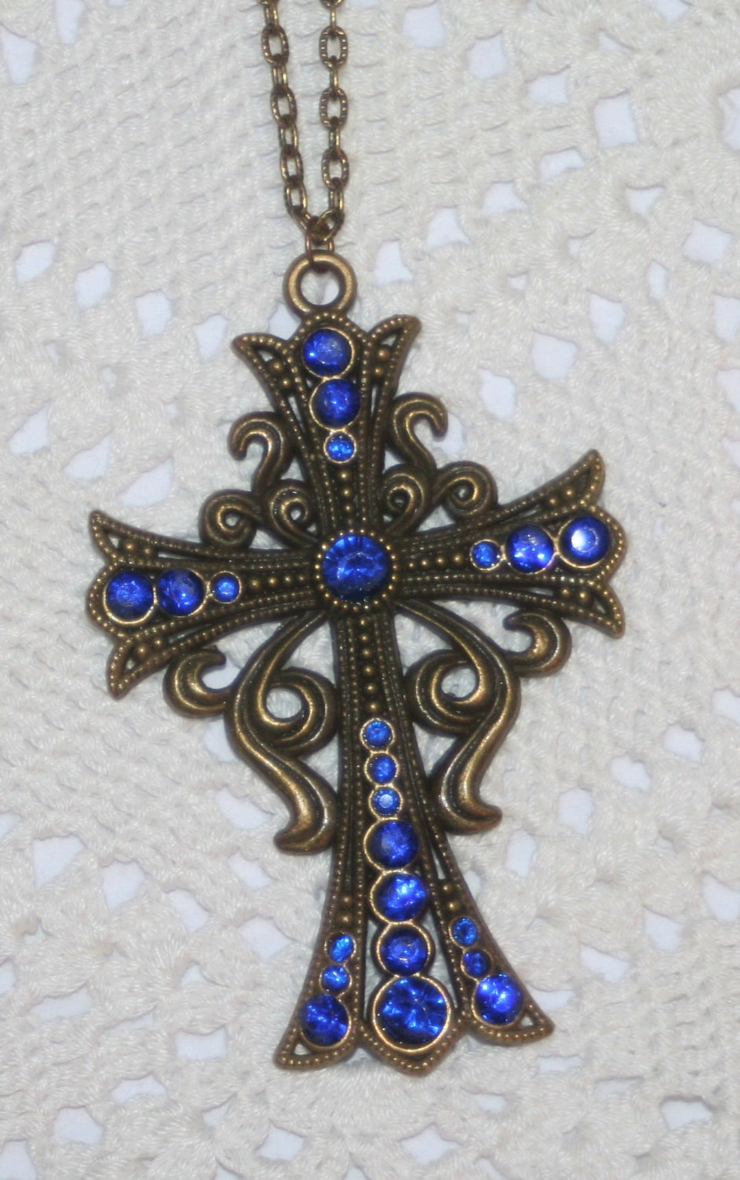 Swirled Curly-cue Starburst Aura Deep Navy Blue Rhinestones Pectoral ...