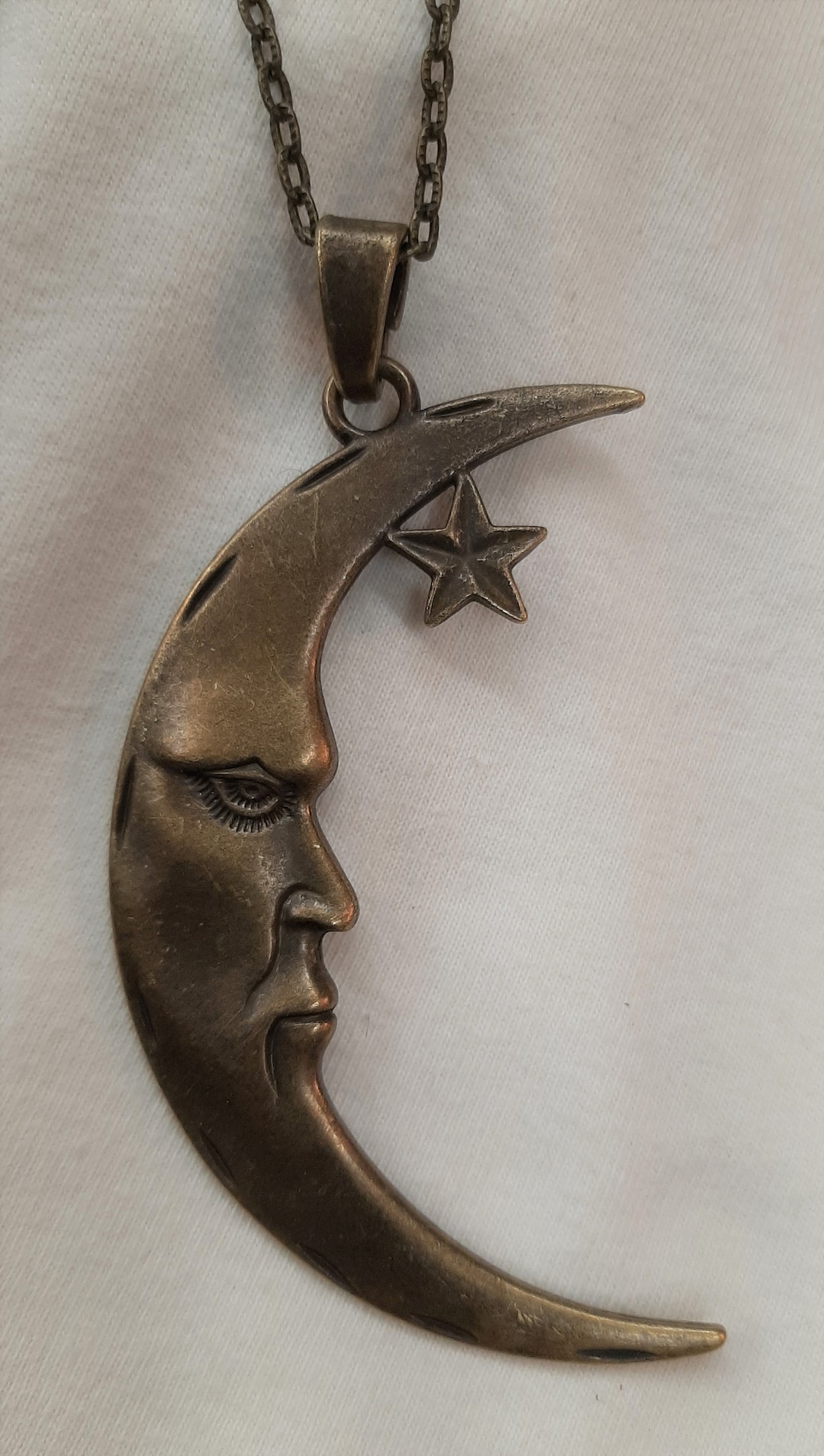 Handsome LARGE Shiny Curved & Etched Crescent Moon With Star Accent ...