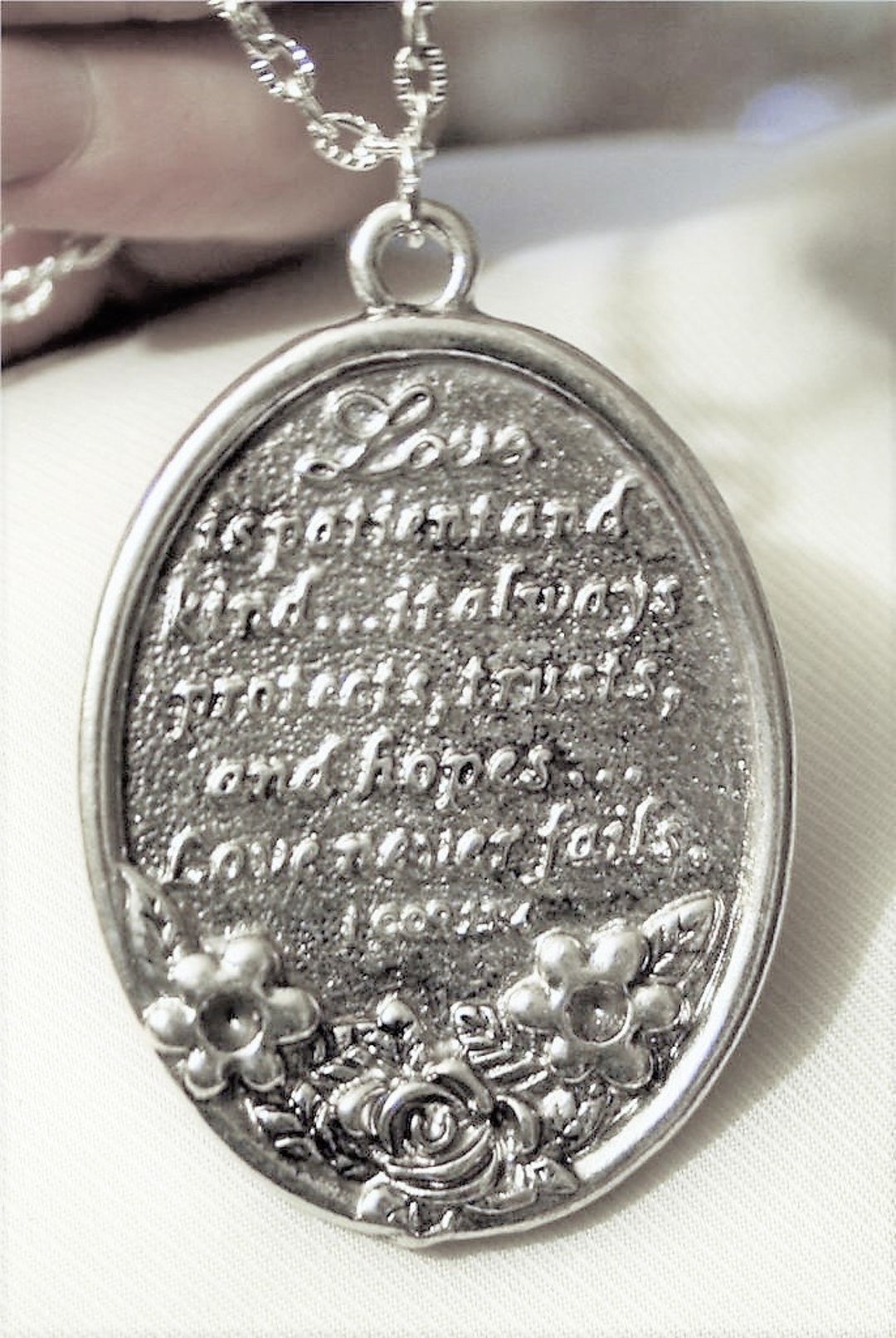 Striking Large Etched 1 Corinthians 13 Love is Patient Verse Silvertone ...