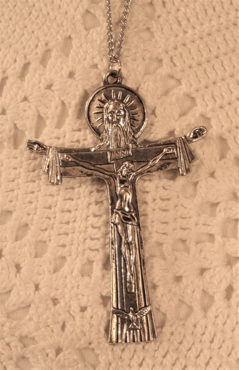 Handsome Holy Trinity Father Son Holy Spirit Silvertone Crucifix Cross ...
