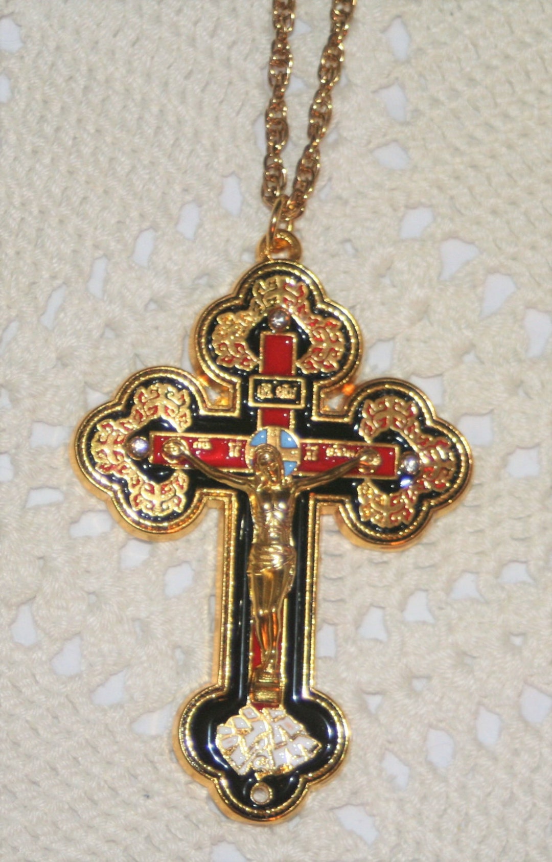 Stunning Heavy Club Armed Black and Red Enameled Orthodox Crucifix ...