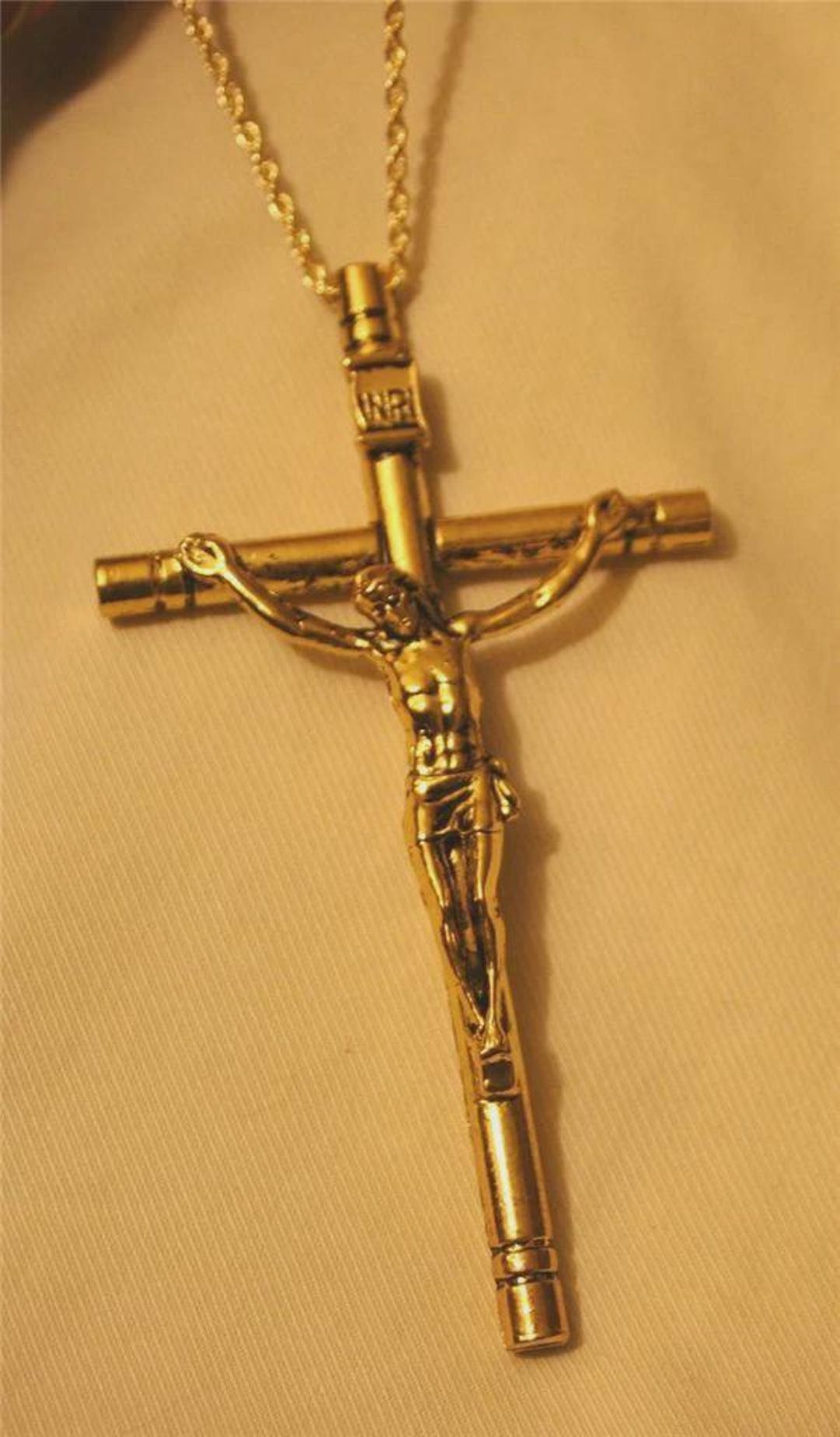 Handsome Large Sculpted Line-beveled Goldtone Crucifix Pectoral Cross ...