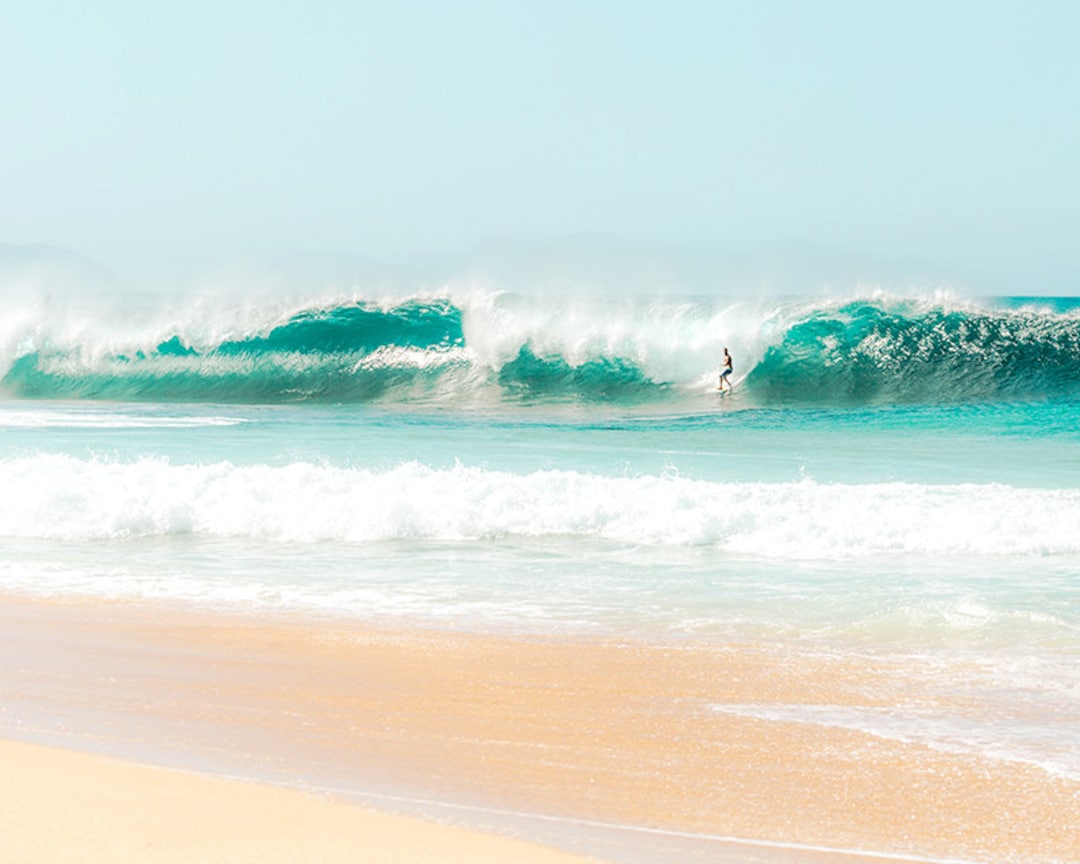 Bright Aqua Beach Decor, Aqua Waves, Surf Photography, Tropical Print ...