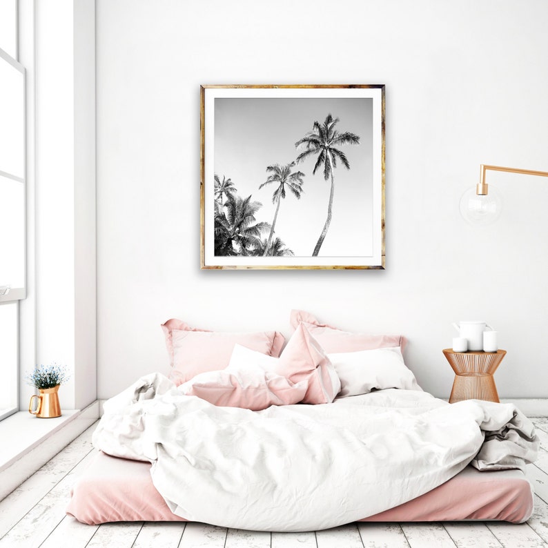 Black and White Square Print Large Square Wall Art Palm - Etsy