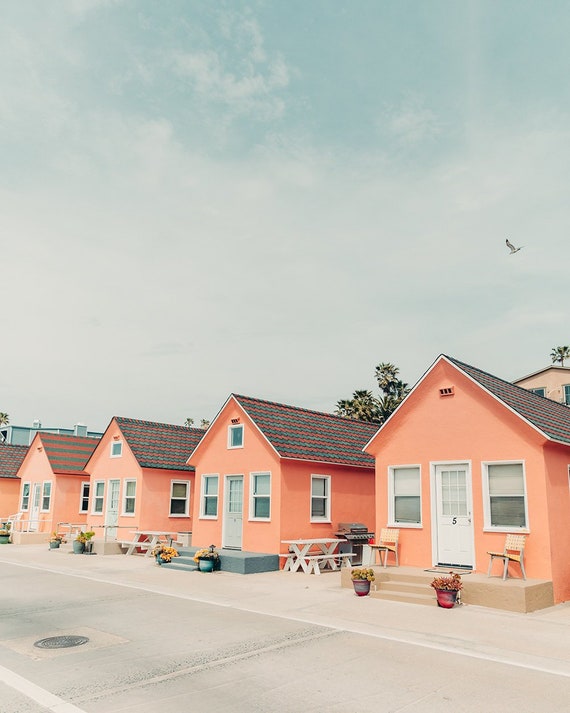 Pink House Print Beach House Photo Beach Cottage Coral | Etsy