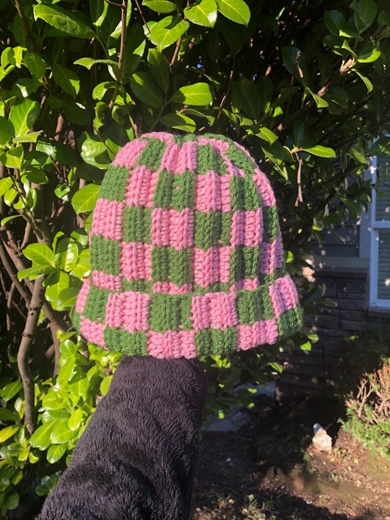 Checkered Beanie, Crochet, Handmade, Hat, Skater, Emo, Checkerboard ...