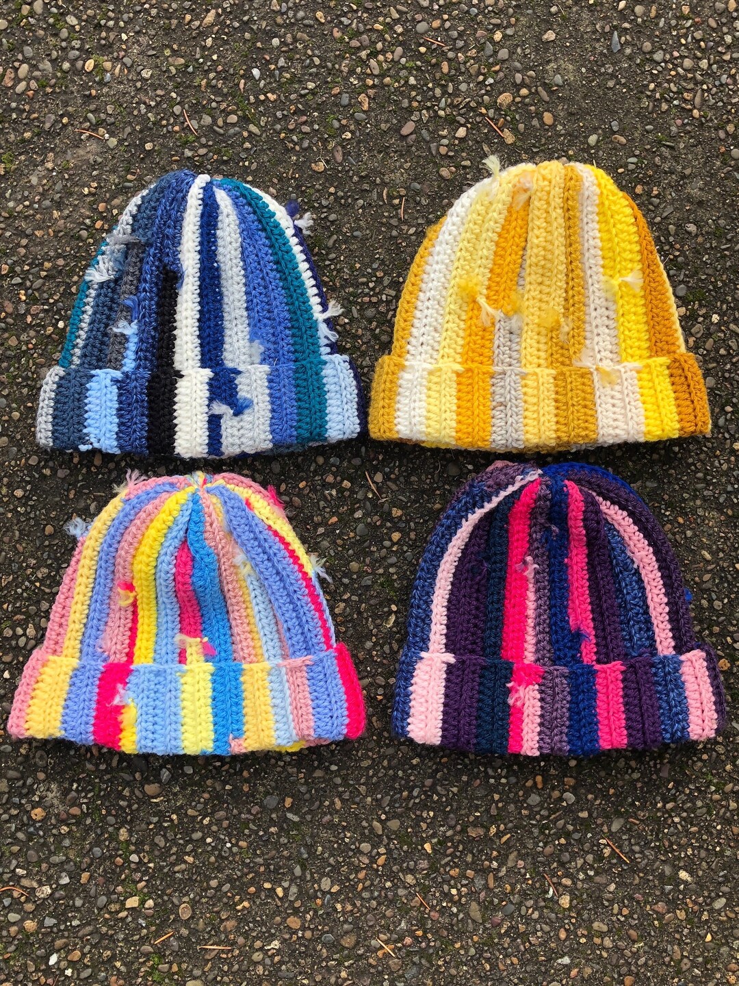 Scrap Yarn Beanie, Scrappy, Handmade, Hat, Patchwork, Multicolor, Yarn ...