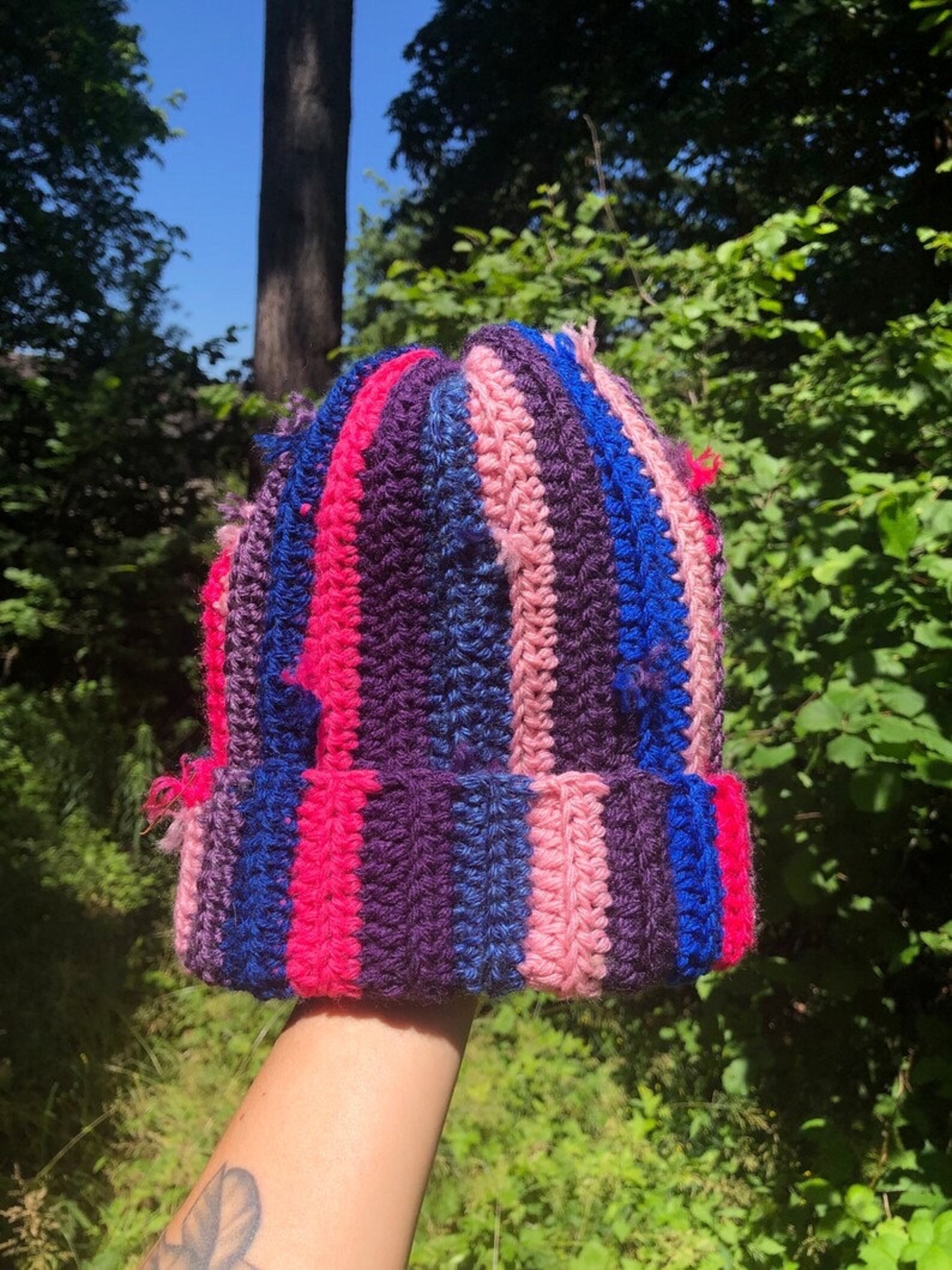 Scrap Yarn Beanie, Scrappy, Handmade, Hat, Patchwork, Multicolor, Yarn ...