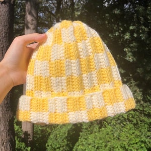 Checkered Beanie, Crochet, Handmade, Hat, Skater, Emo, Checkerboard ...