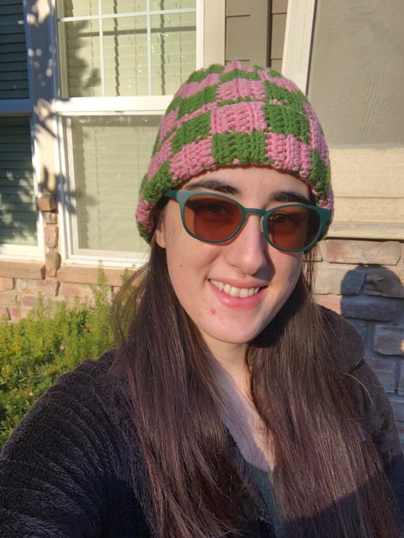 Checkered Beanie, Crochet, Handmade, Hat, Skater, Emo, Checkerboard ...