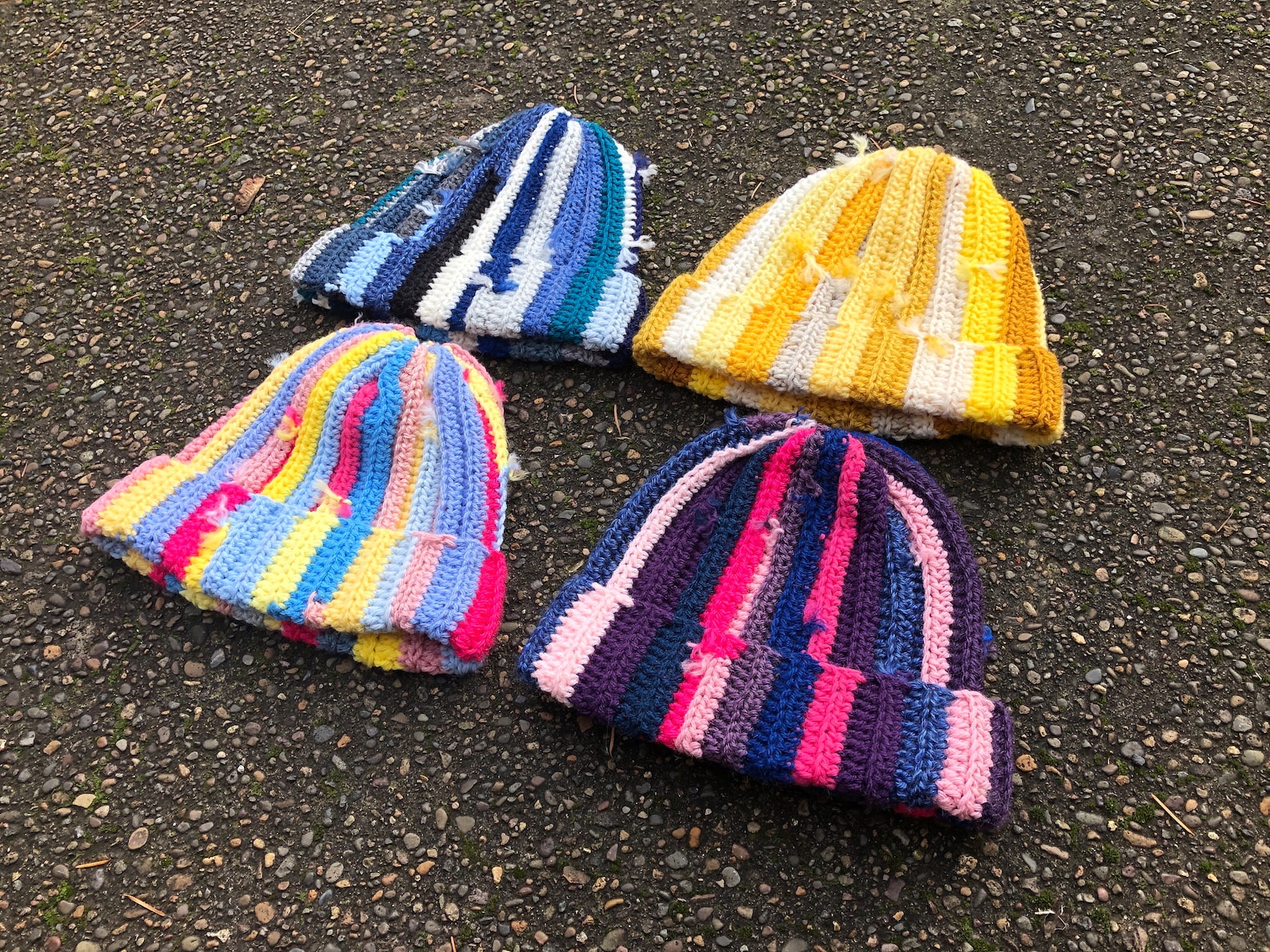 Scrap Yarn Beanie, Scrappy, Handmade, Hat, Patchwork, Multicolor, Yarn ...