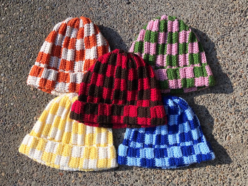 Checkered Beanie, Crochet, Handmade, Hat, Skater, Emo, Checkerboard ...