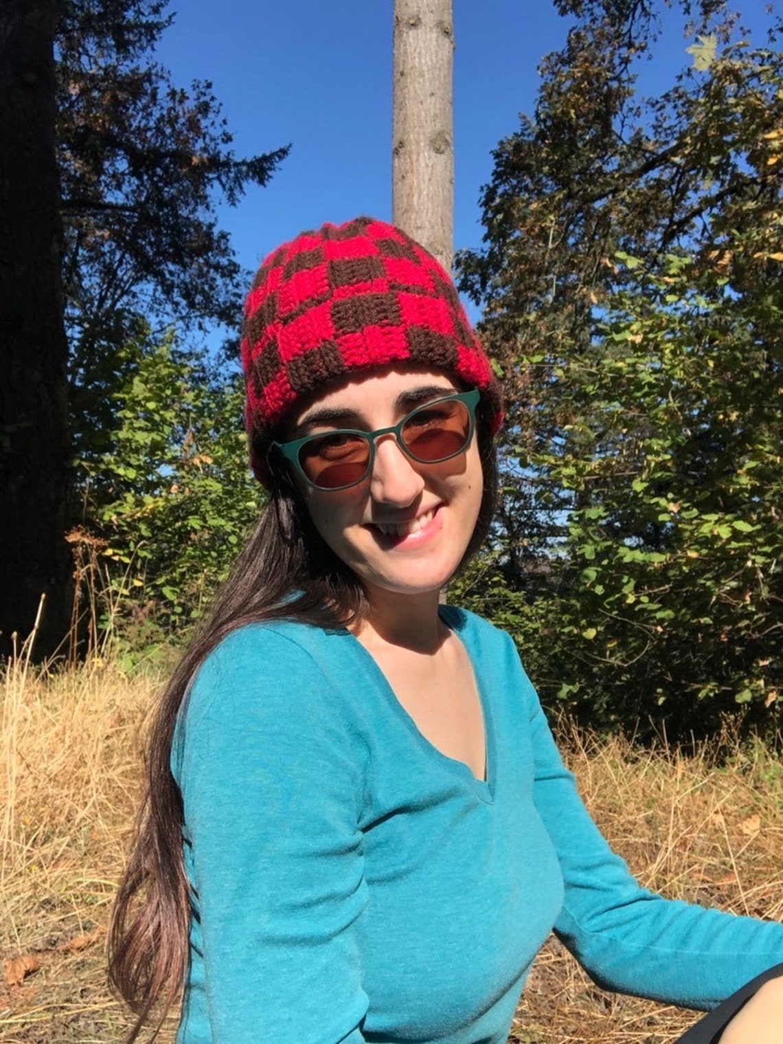 Checkered Beanie, Crochet, Handmade, Hat, Skater, Emo, Checkerboard ...