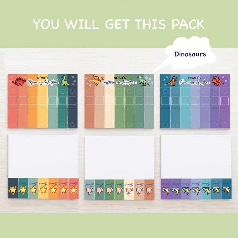 Dinosaur Routine Chart: Morning, Afternoon, Evening Visual Schedule ...