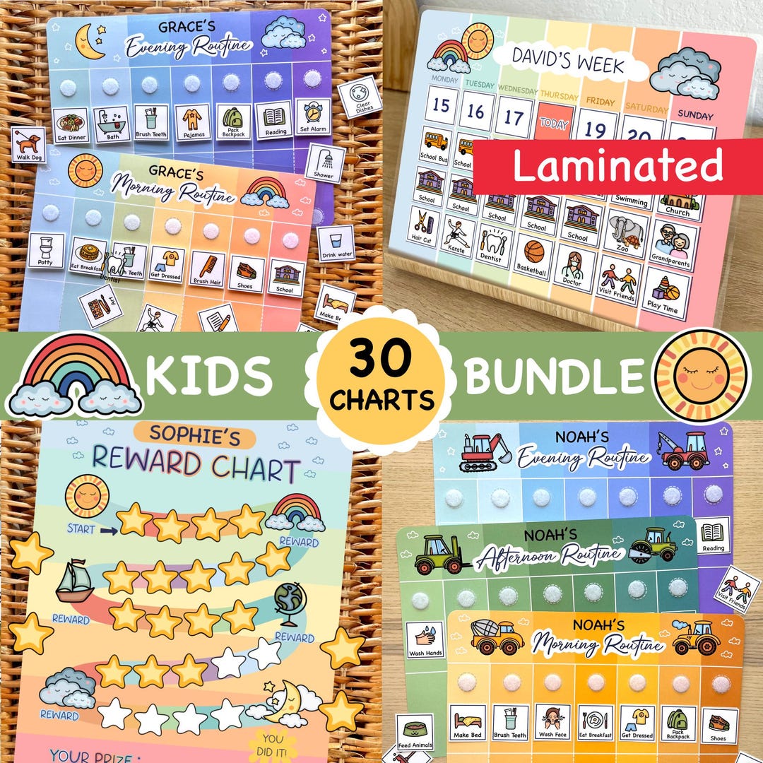BUNDLE! Morning, Afternoon & Evening Routine Chore Chart, Weekly ...