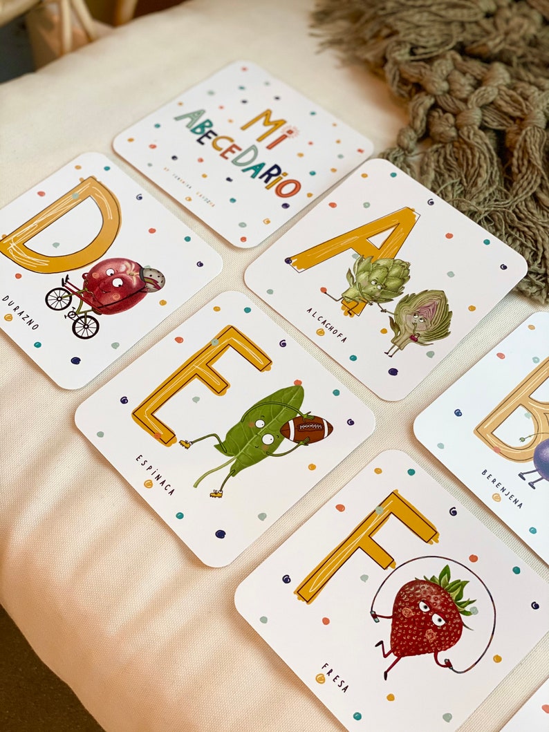 Spanish Alphabet Flash Cards: Fruits & Vegetables, Montessori Learning ...