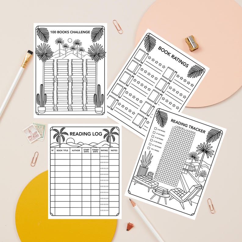 Printable Book Reading Journal: Tracker, Review Log, Reading Challenge ...