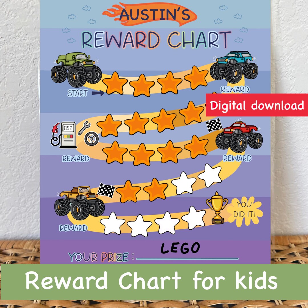Trucks Reward Chart for Kids: Printable Behavior Tracker (digital ...