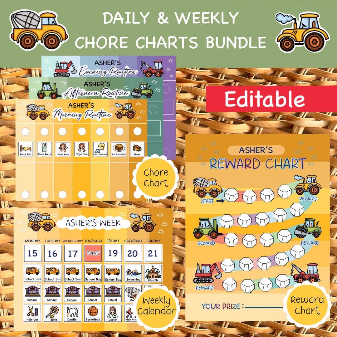 Kids Chore Chart Bundle: Daily Routine, Visual Schedule (digital ...