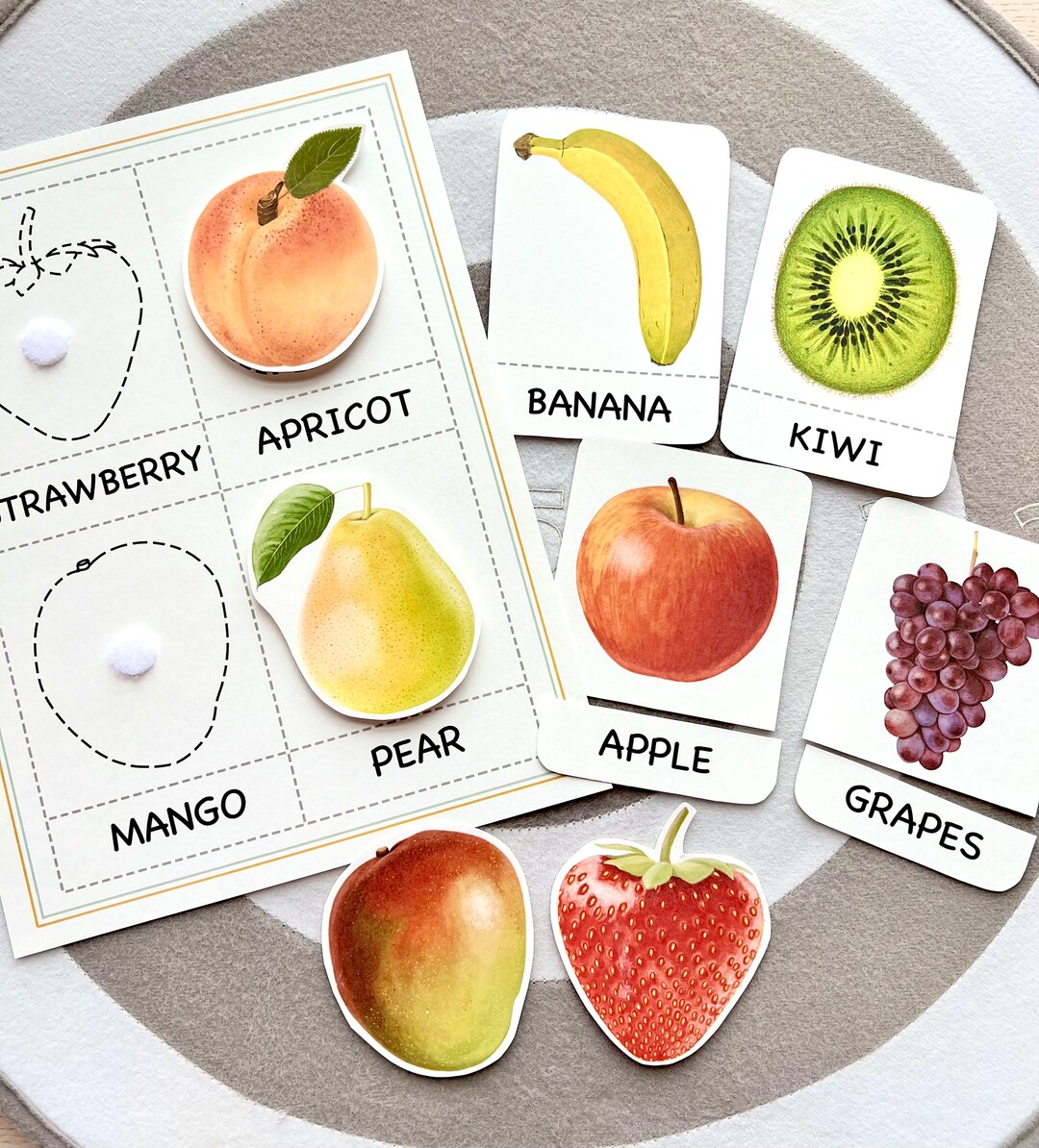 Fruits Toddler Busy Book Cards , Montessori Flashcards, Educational ...