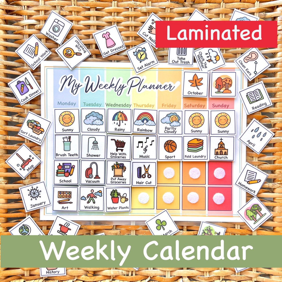 Weekly Kids Calendar Laminated Visual Schedule Perpetual - Etsy