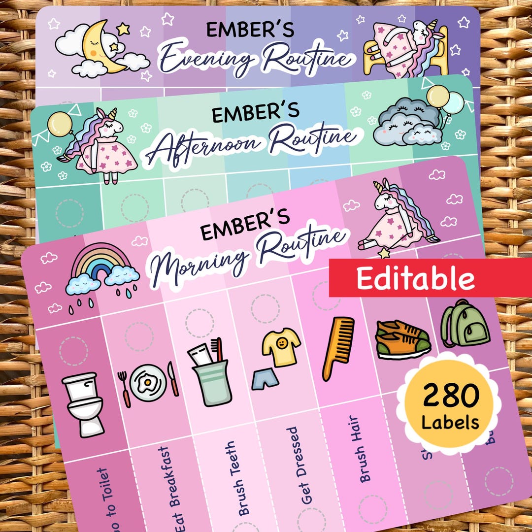 Editable Unicorn Chore Chart: Kids Daily Routine, Visual Schedule ...