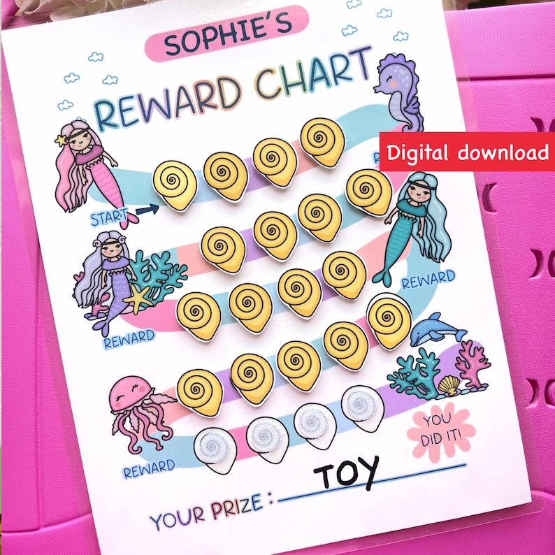 Mermaid Reward Chart for Kids: Toddler Chore & Behavior Tracker ...