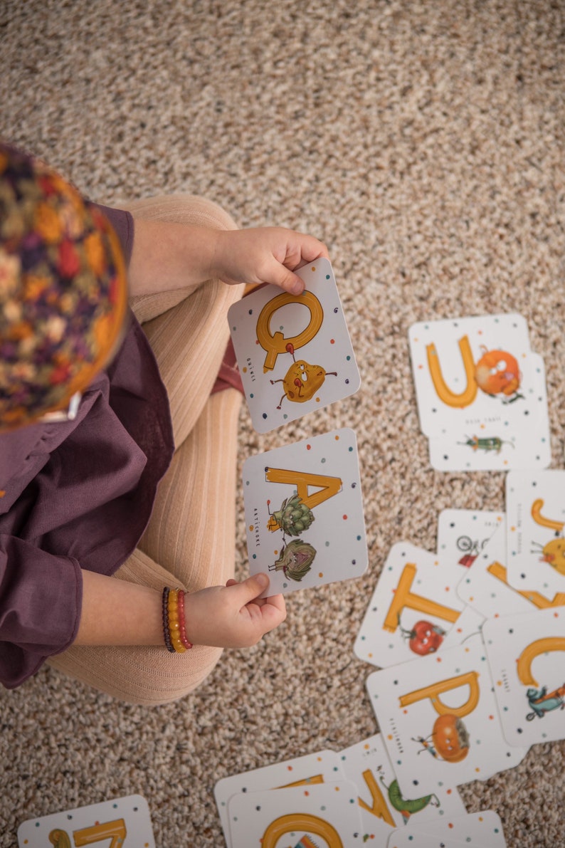 Spanish Alphabet Flash Cards: Fruits & Vegetables, Montessori Learning ...