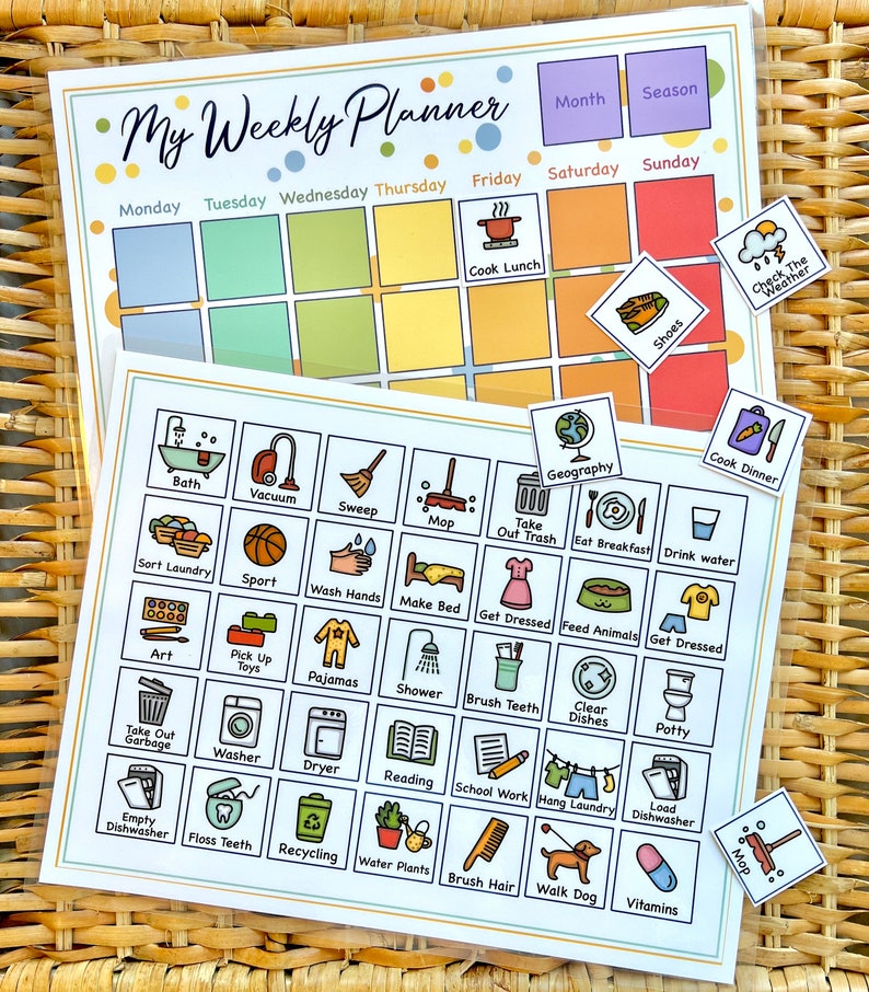 Laminated Kids Weekly Calendar: Visual Routine Chart - Etsy